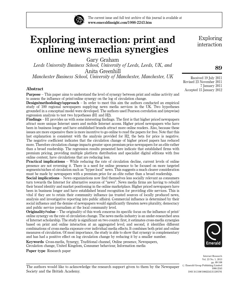 Exploring Interaction: Print and Online News Media Synergies | PDF ...