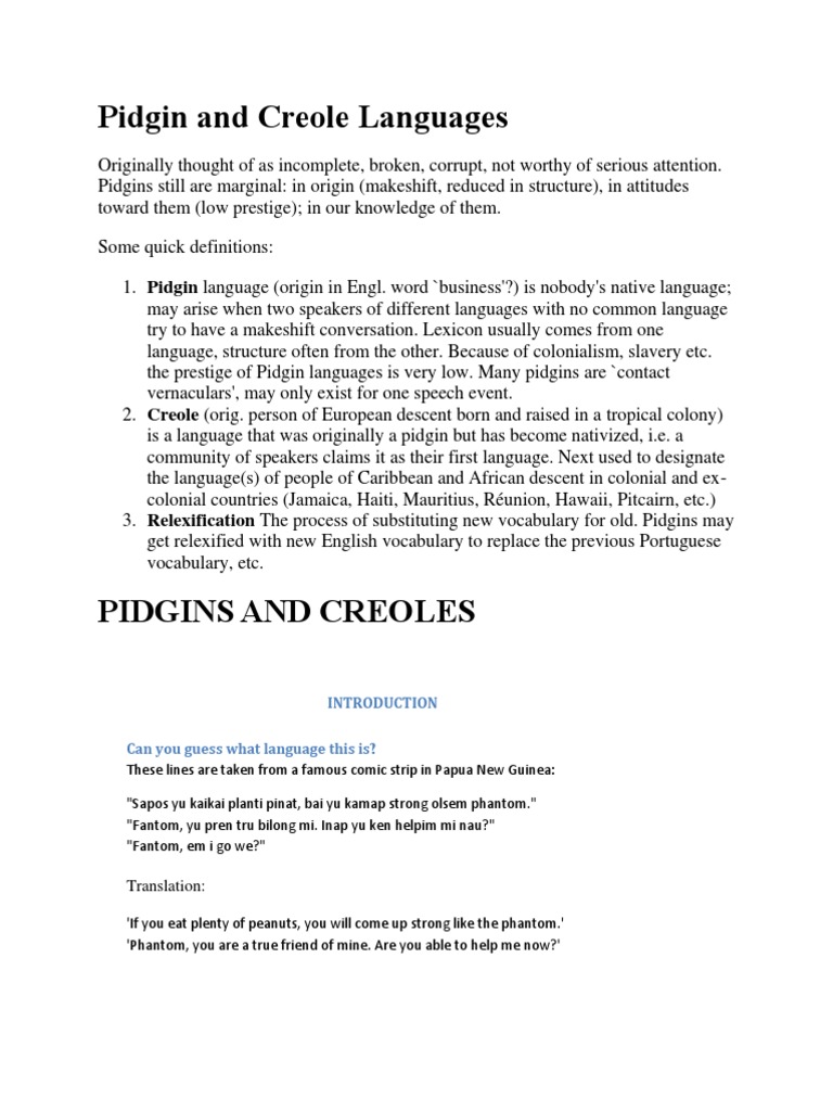 Pidgin and Creole Languages | PDF | Sociolinguistics | Languages