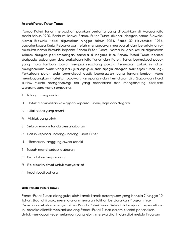 Pra Persetiaan Pandu Puteri Tunas Sejarah Pandu Puteri Tunas Pdf