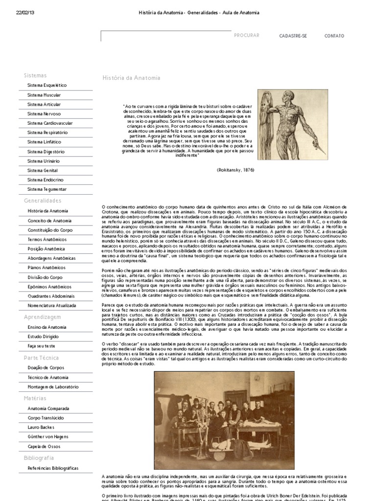 01 História Da Anatomia Generalidades Aula De Anatomia Pdf Pdf
