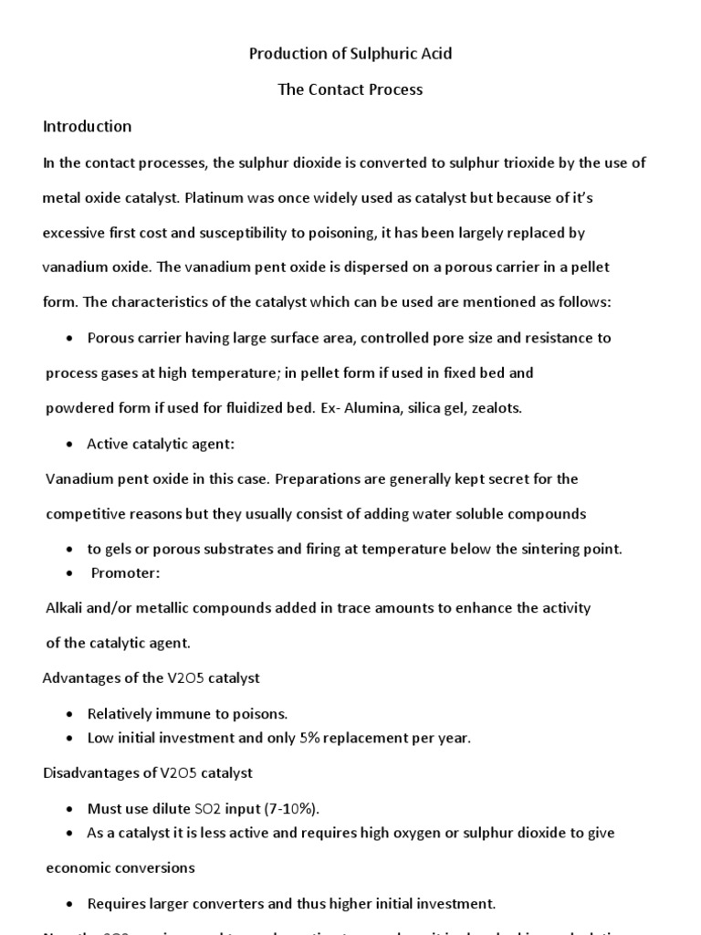 Production Of Sulphuric Acid Pdf Sulfuric Acid Catalysis