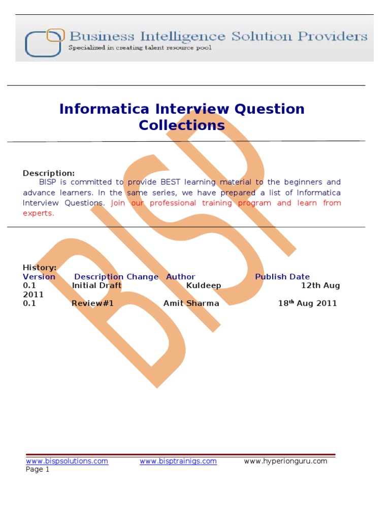 BISP Informatica Question Collections | PDF | Database Index | Oracle Database