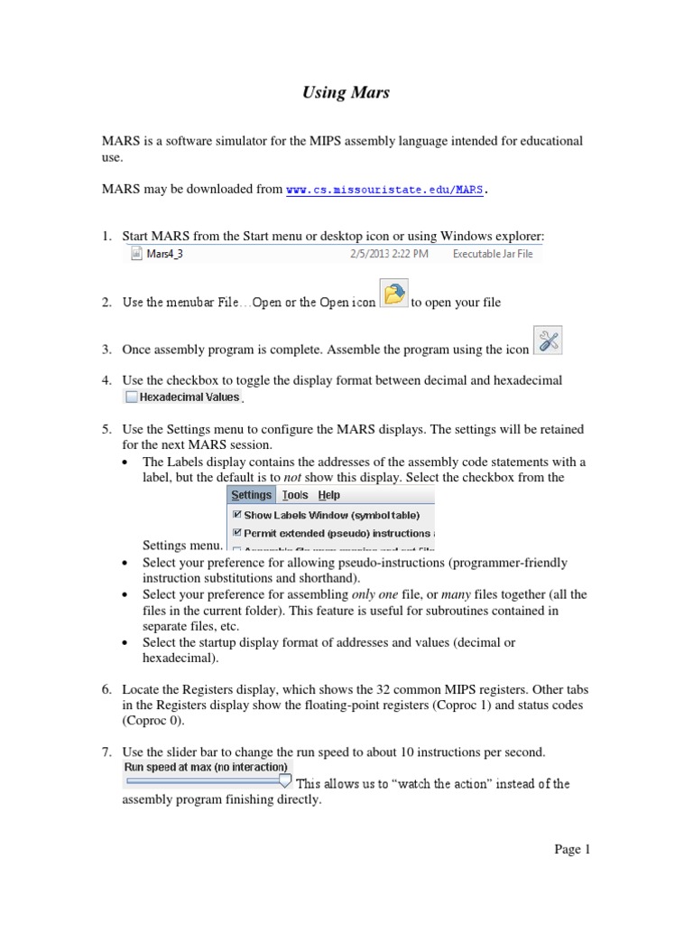 Using MARS | PDF | Mips Instruction Set | Computer Program