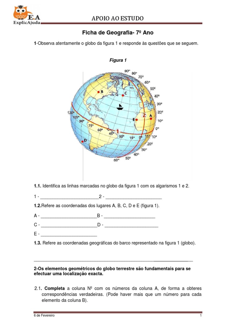Ficha de Geografia - 7º Ano