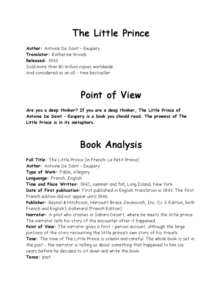 Analysis of The Little Prince | PDF | General Fiction