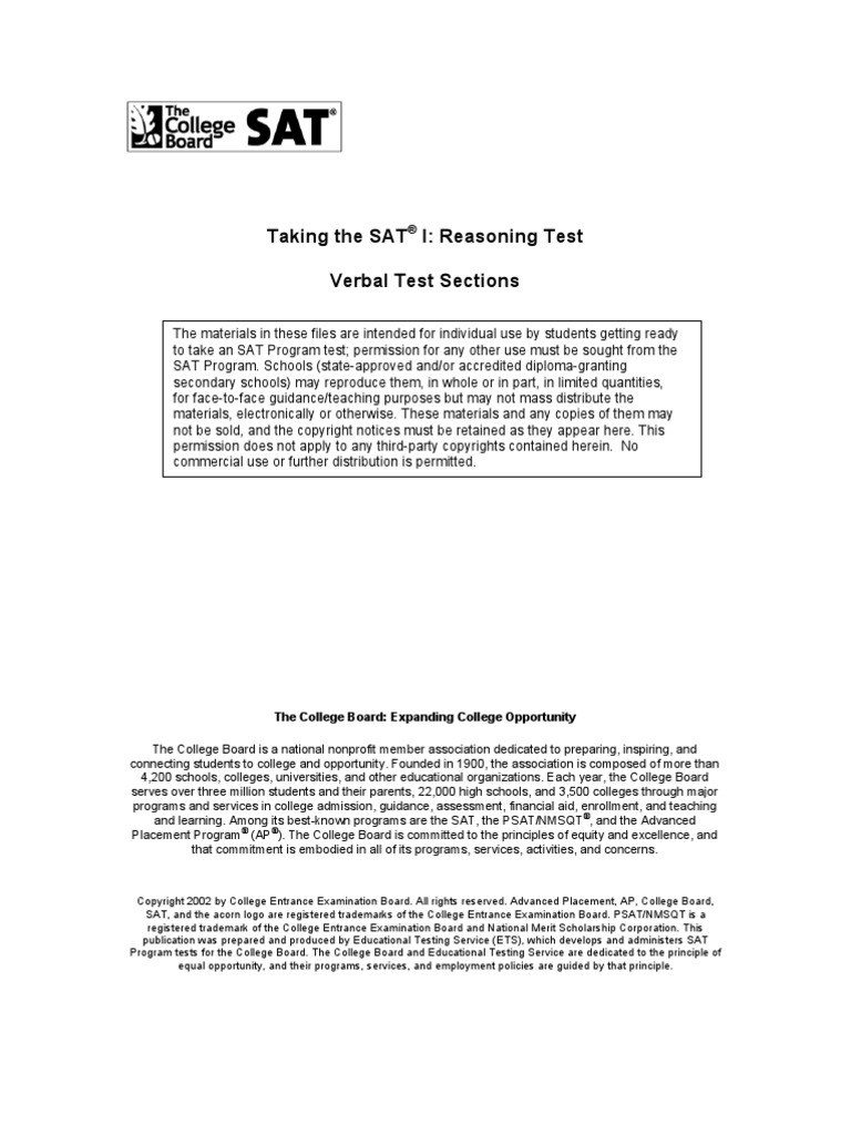 SAT Verbal Test | PDF | Detective Fiction | Sat