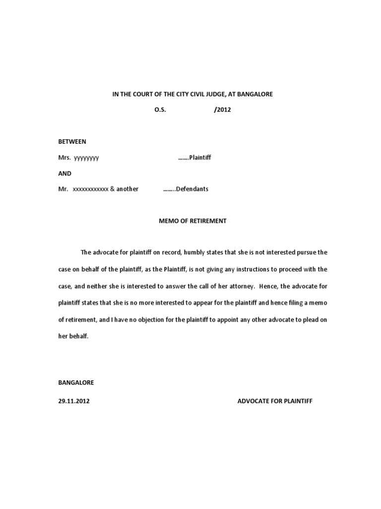 Memo of Retirement in Court | PDF | Social Science | Law