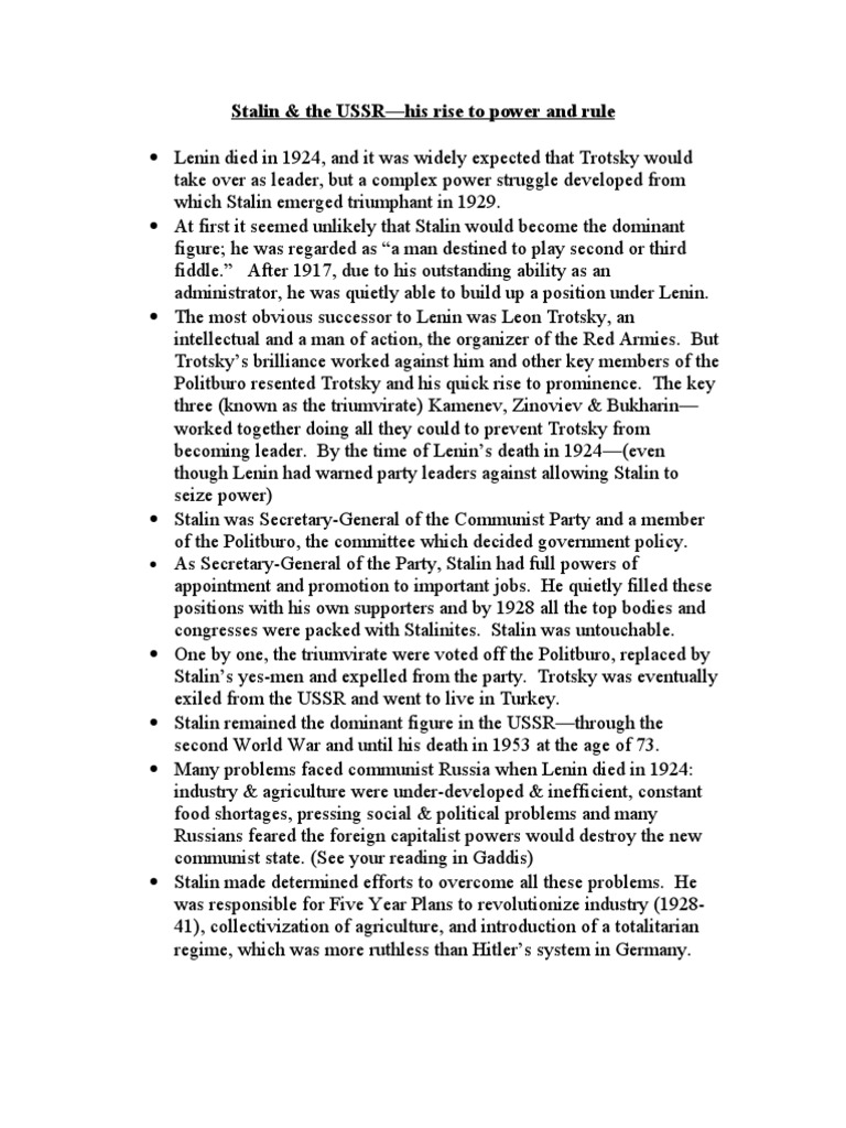 Stalin's Rise and Rule | PDF | Joseph Stalin | Communist Party Of The ...
