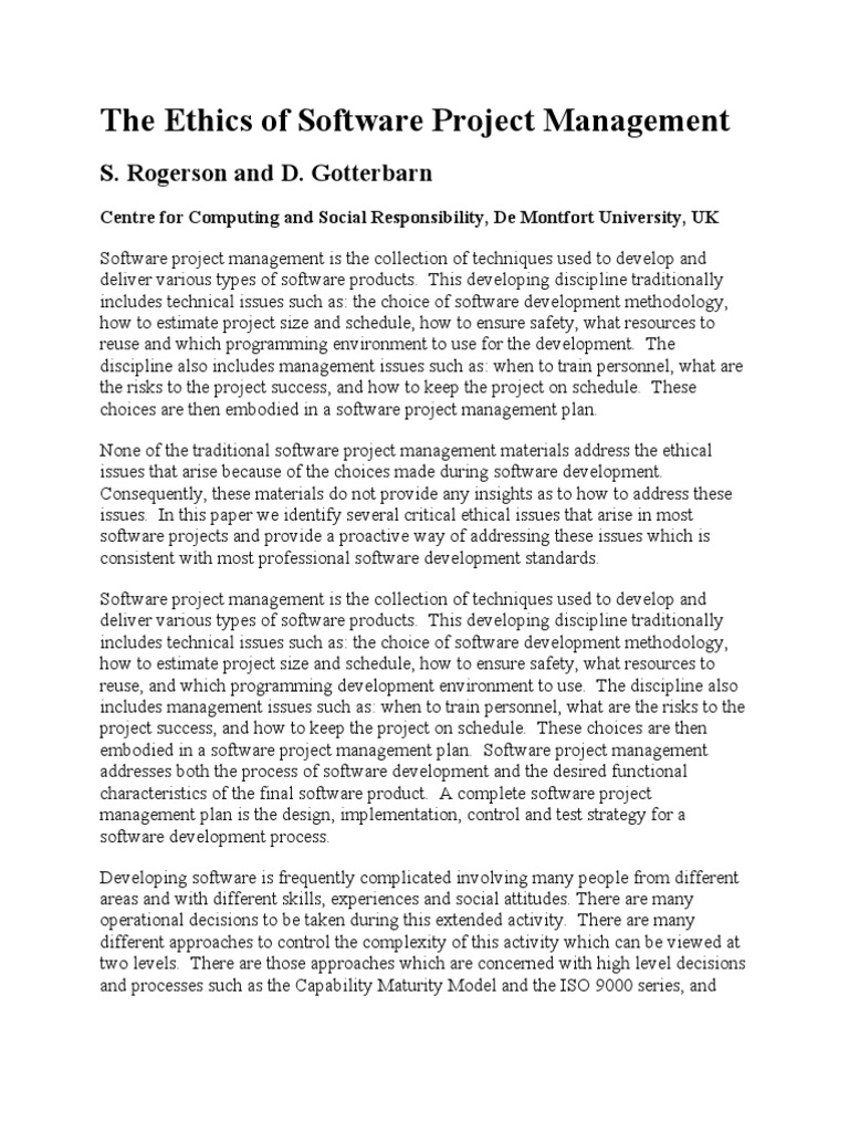 Ethical Dimensions in Software Management | PDF | Project Management ...