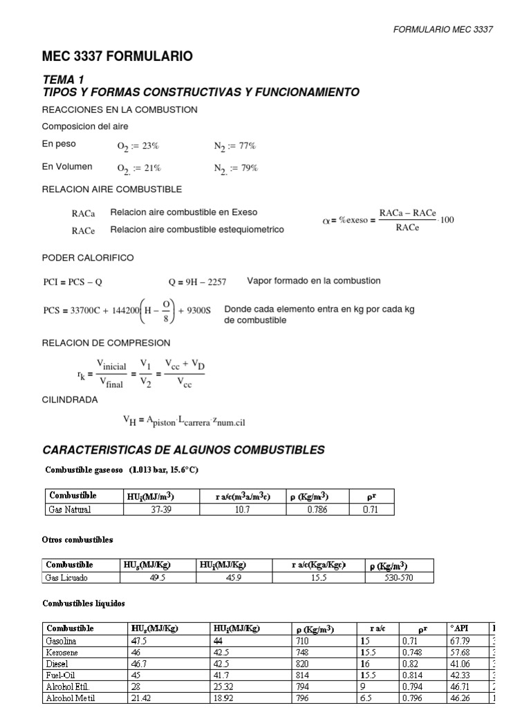 Formulario Mec 3337 | PDF | Pistón | Motor diesel