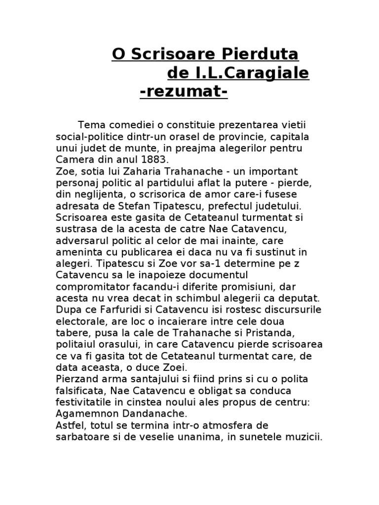 O Scrisoare Pierduta De Rezumat PDF, 60% OFF