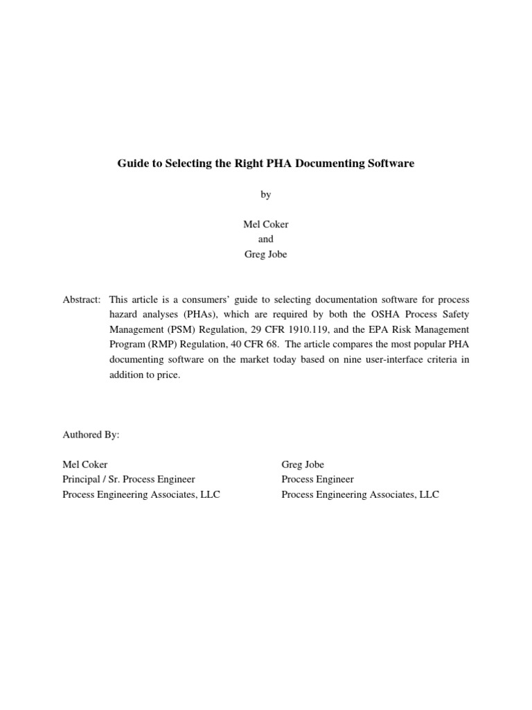 Process Hazard Analysis Software Guide | PDF | Spreadsheet | Software