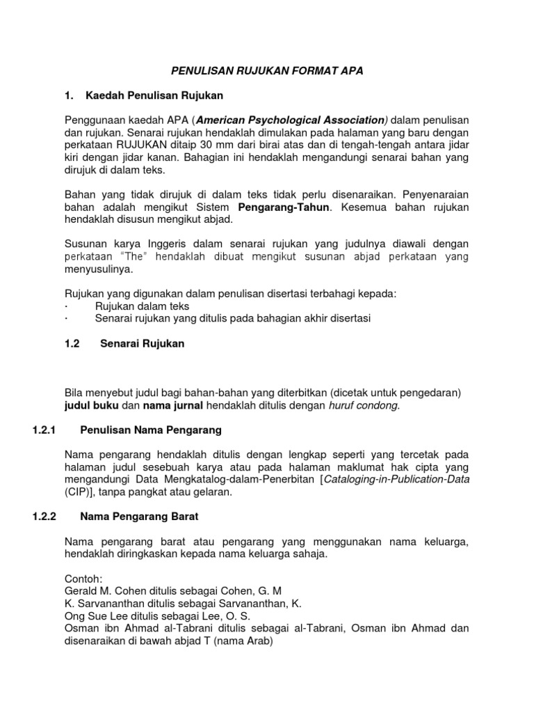 Penulisan Rujukan Format APA | PDF | Seni & Disiplin Bahasa | Kajian ...