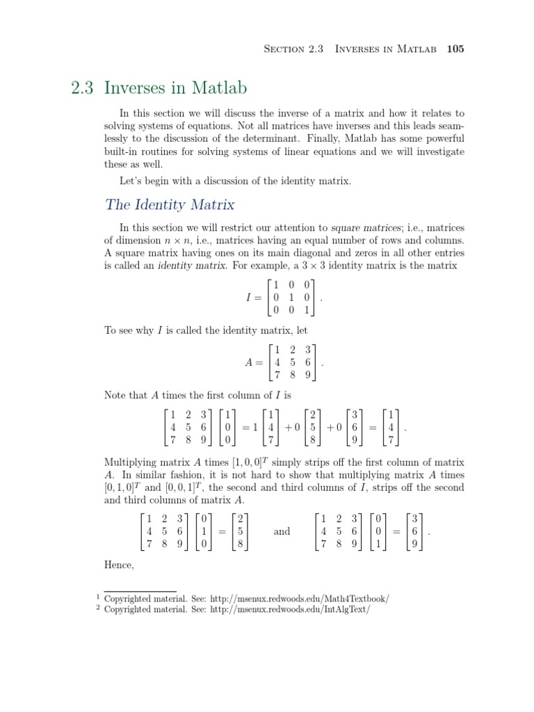 MatLab Inverses | Determinant | Matrix (Mathematics)