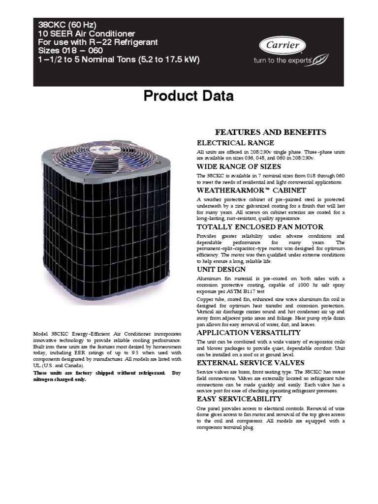 38CKC Product Data | PDF | Air Conditioning | Gas Compressor