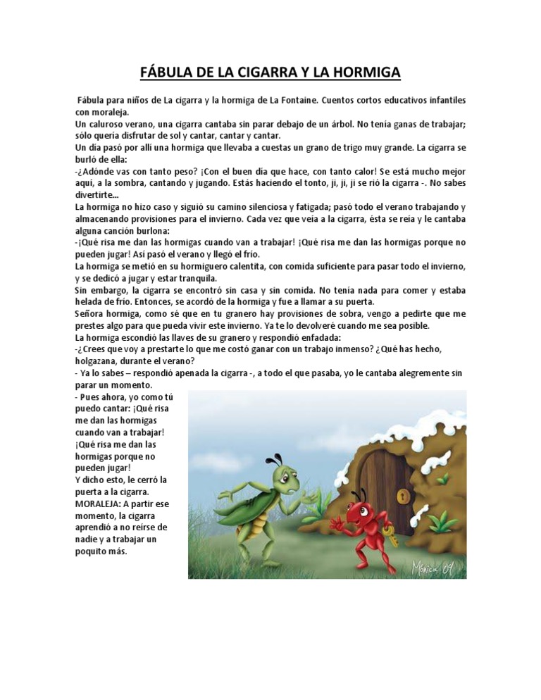 cuento FÁBULA DE LA CIGARRA Y LA HORMIGA