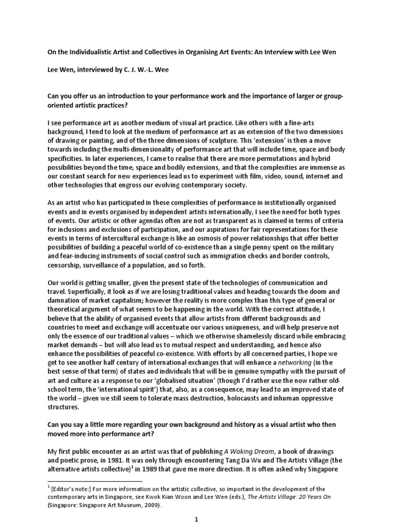 Lee Wen: Performance Art Insights | PDF | Singapore | World Politics