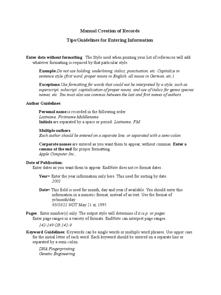 Manual Creation of Records Tips | PDF