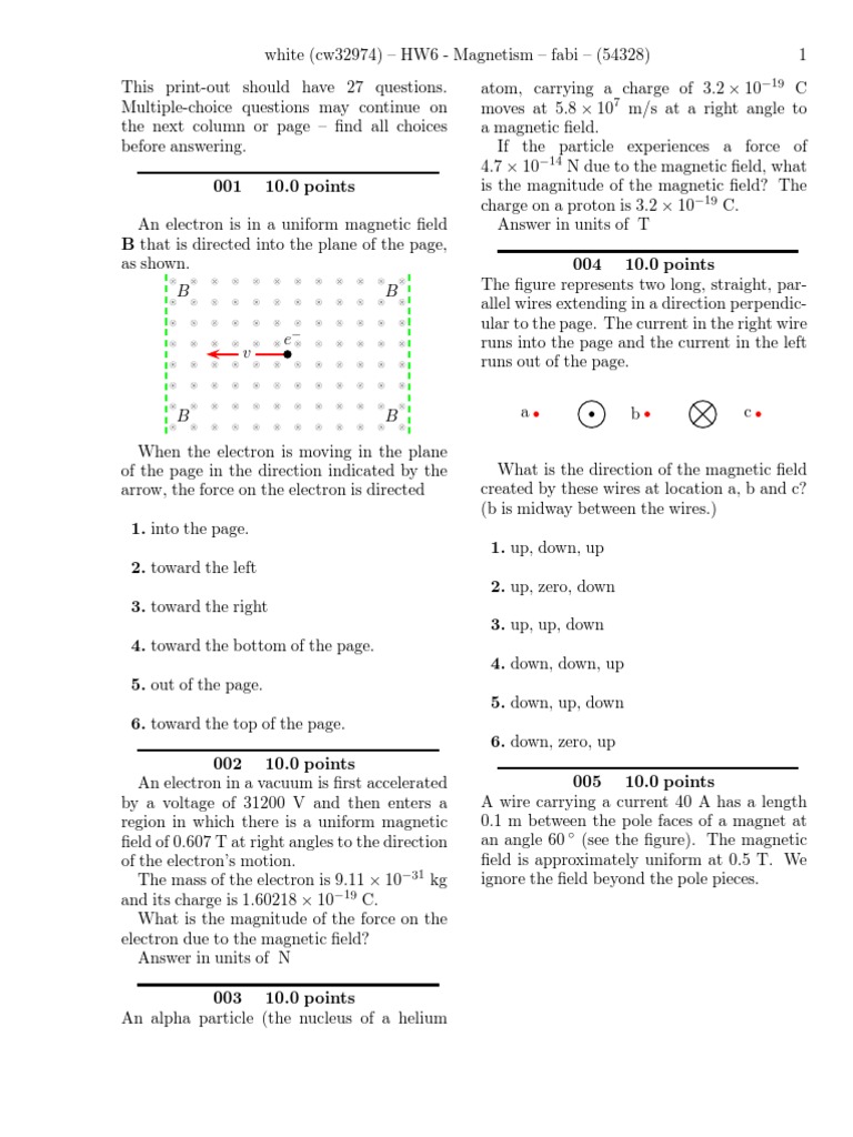 Quest Physics Homework Magnetism | PDF | Electron | Magnetic Field