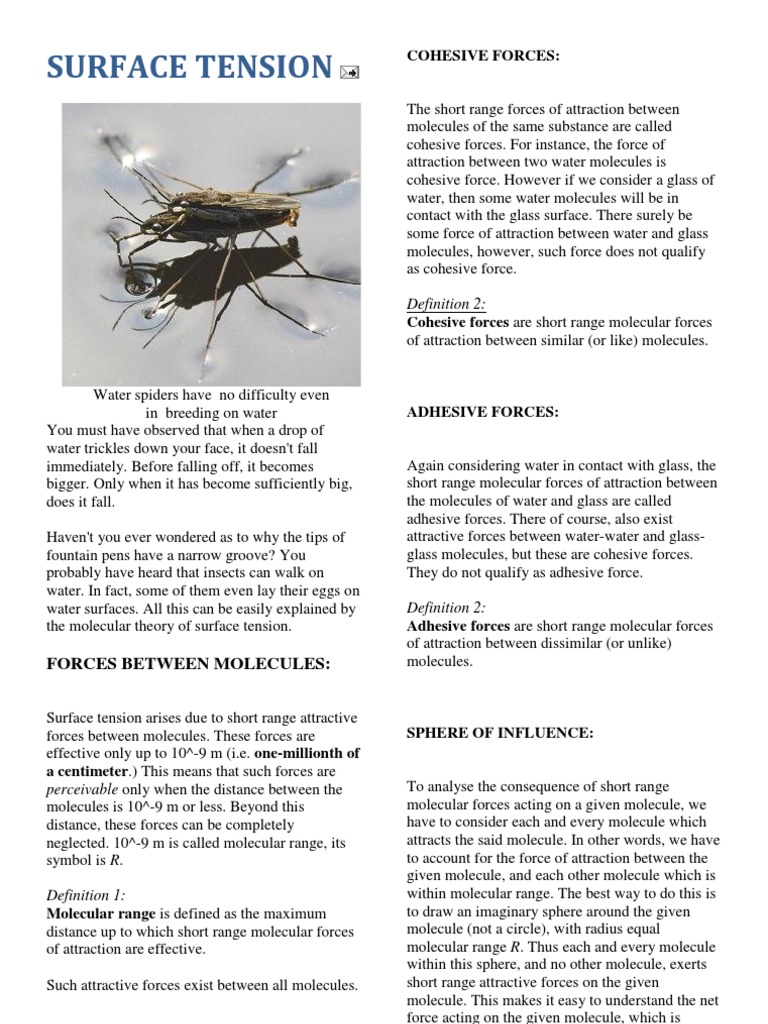 Surface Tension: Cohesive Forces | PDF | Surface Tension | Properties ...