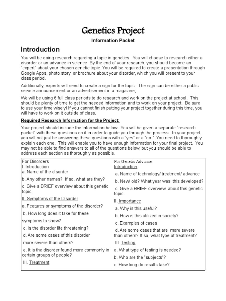 Genetics Project and Rubric 1 PDF | PDF | Wikipedia | Cognition