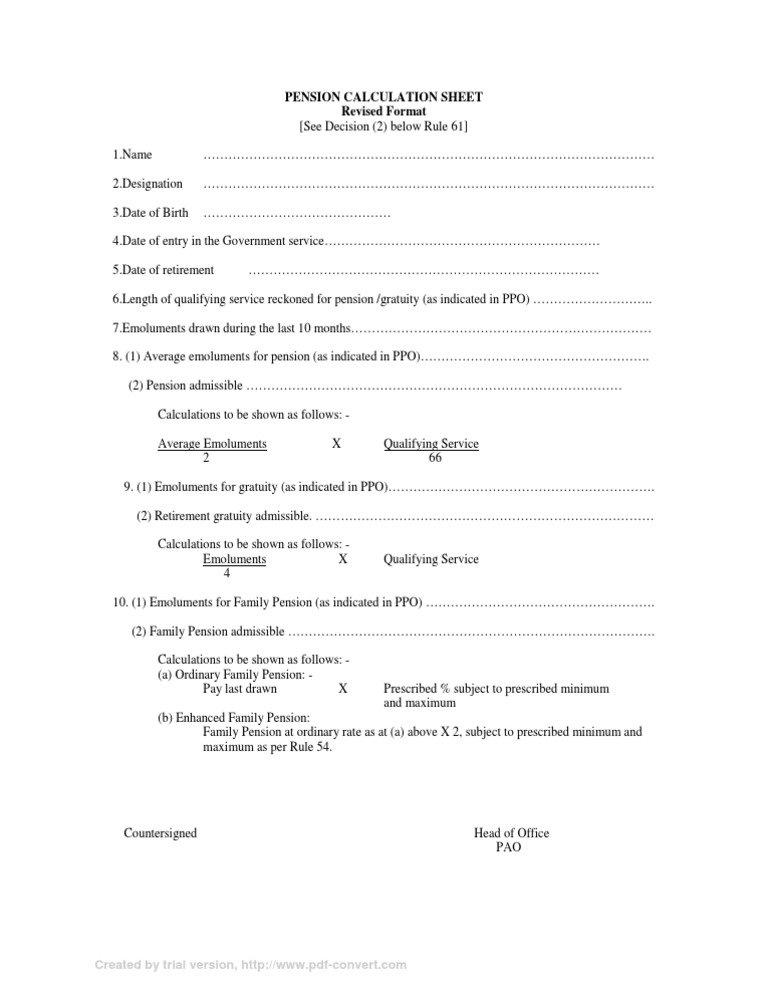 Pension Calculation Sheet | PDF | Retirement | Personal Finance