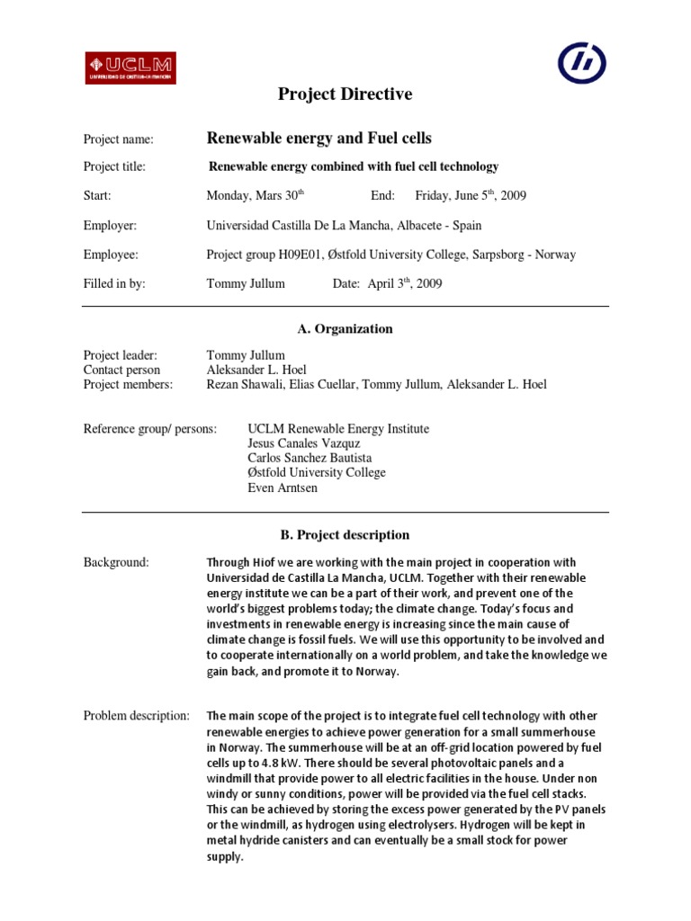 Project Directive H09E01 | PDF | Photovoltaics | Fuel Cell