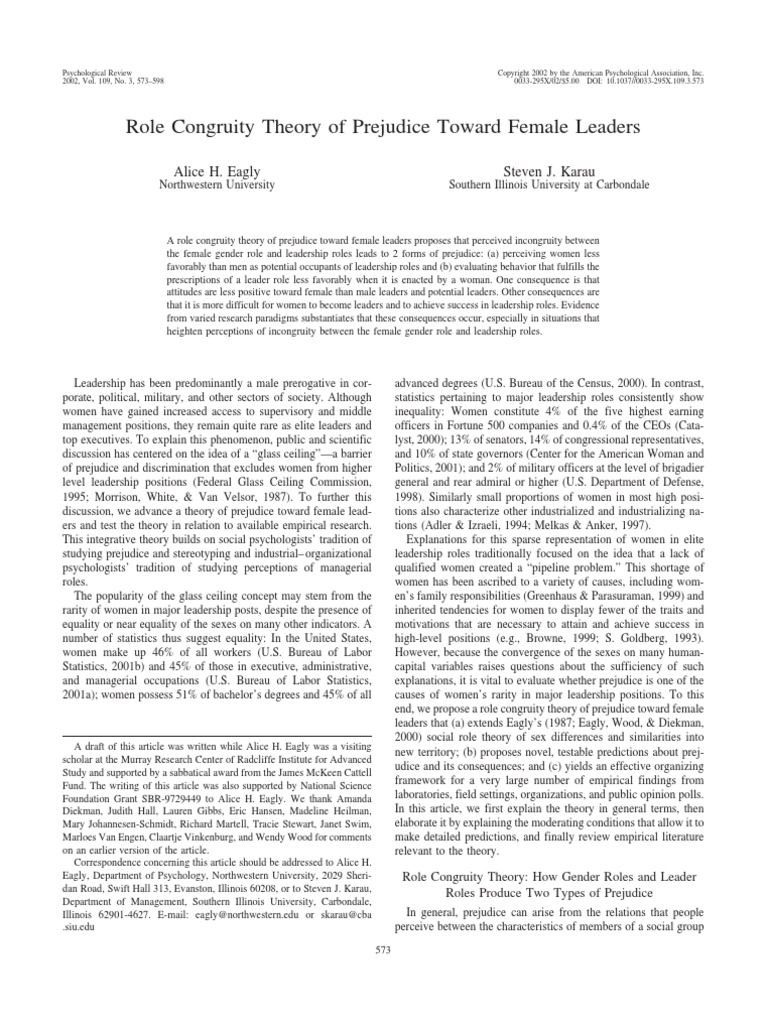 Eagley Role Congruity Theory | PDF | Gender Role | Prejudices