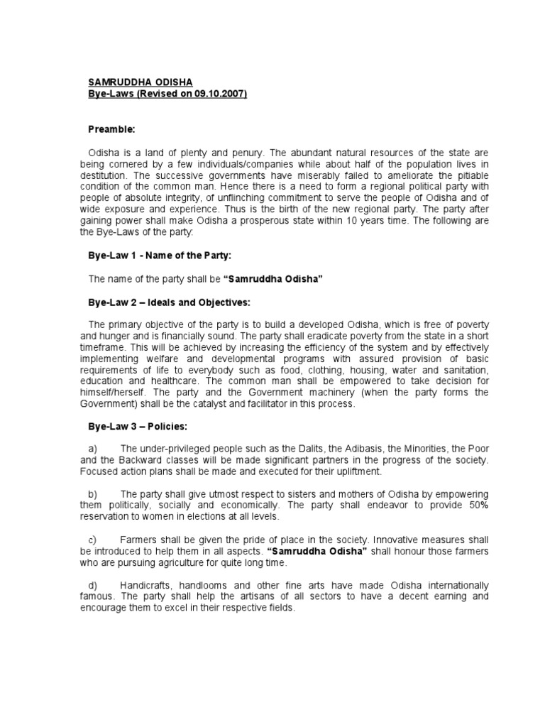 Byelaws Samruddha Odisha | PDF | Committee | Chairman