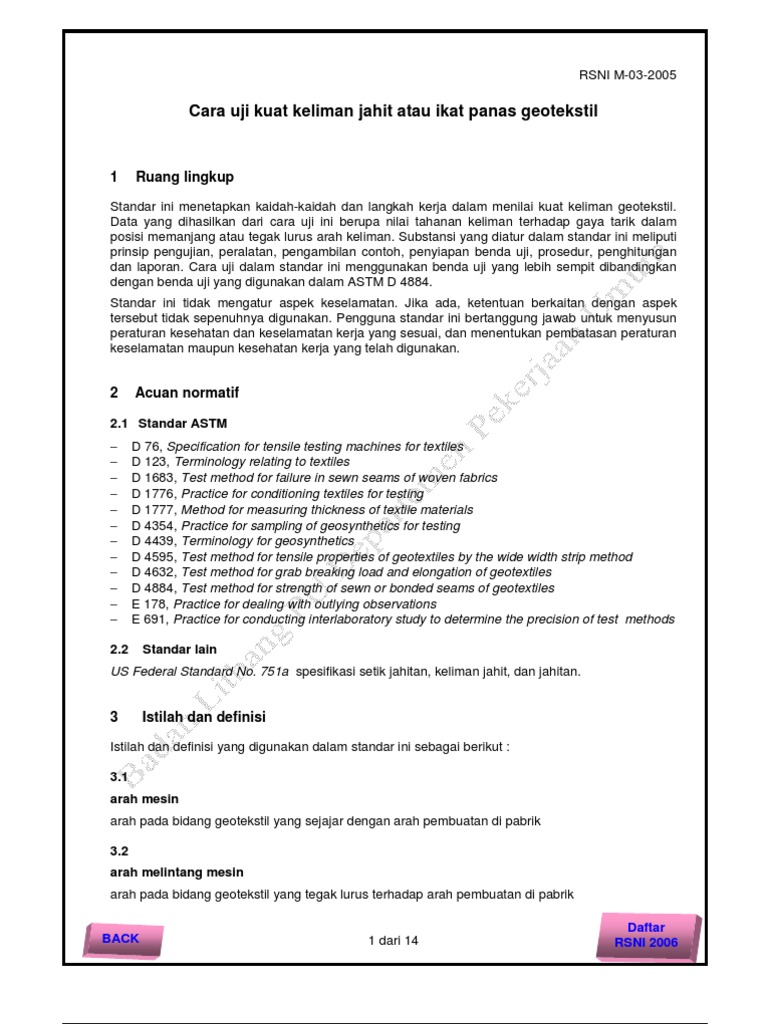 RSNI M 03 2005 Geotextile | PDF