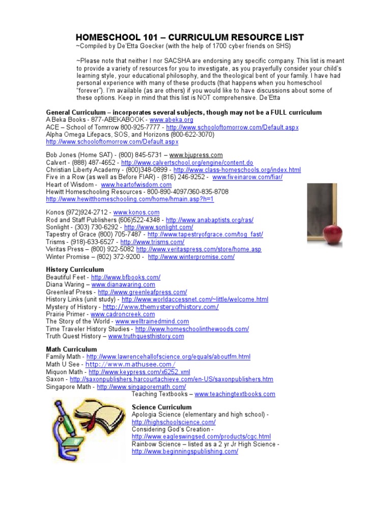 Homeschool Curriculum Resource Guide | PDF | Curriculum | Cognition