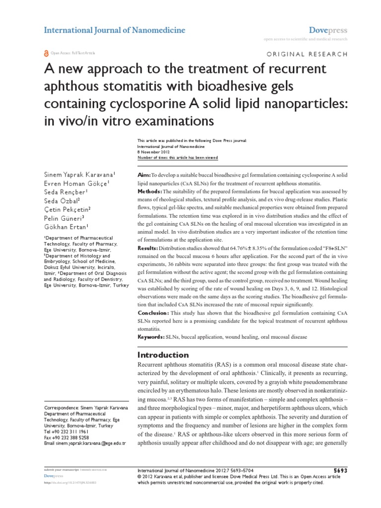 a New Approach to Treatment of Recurrent Aphthous Stomatitis 110812 ...