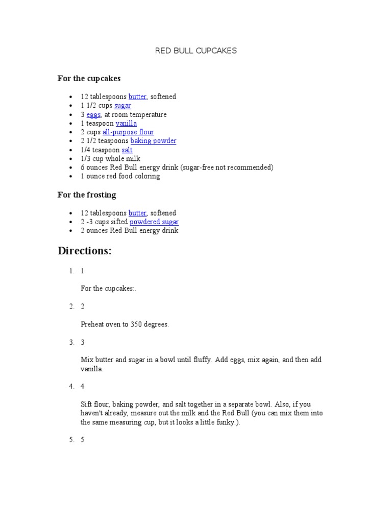 Red Bull Cupcakes Recipe | PDF | Cooking, Food & Wine
