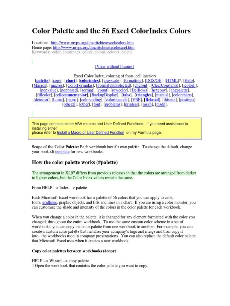 Color Palette and the 56 Excel ColorIndex Colors | Magenta | Microsoft ...