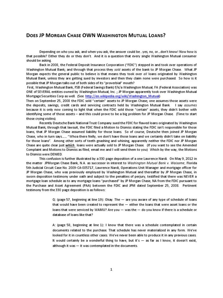JP Morgan Chase and Washington Mutual Loans | PDF | Washington Mutual ...
