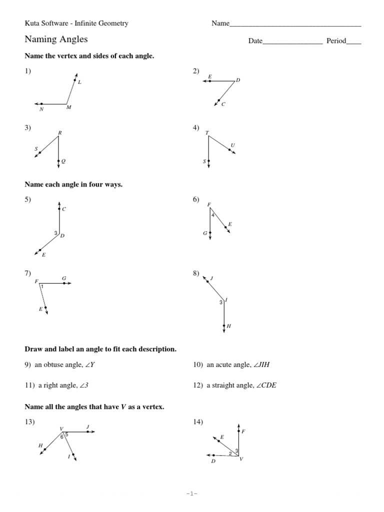 Naming Angles: Name The Vertex and Sides of Each Angle | Download Free ...