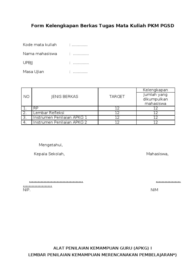 Form Kelengkapan Berkas PKM Format | PDF