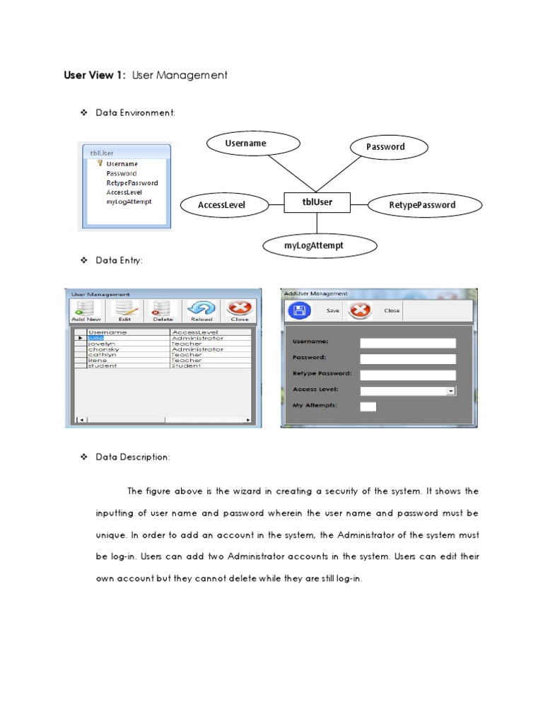 User View 1: User Management: Username C Cess Level Accesslevel Password | PDF | User (Computing ...