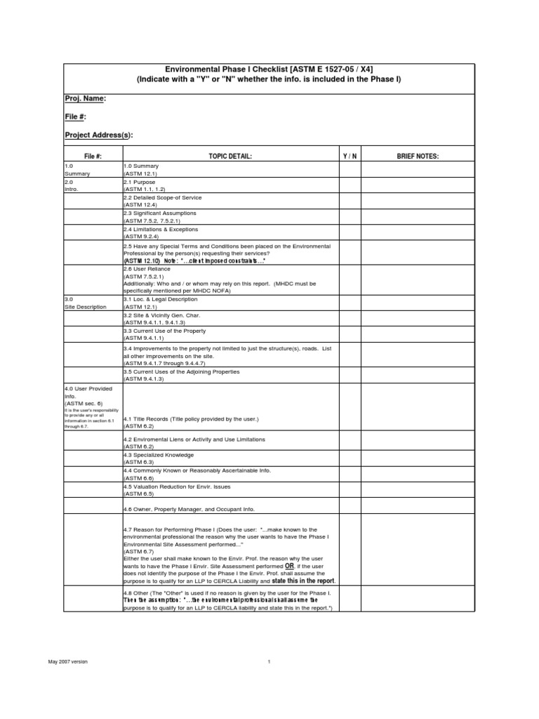 Environmental Phase I Checklist 20081216 | PDF | Business