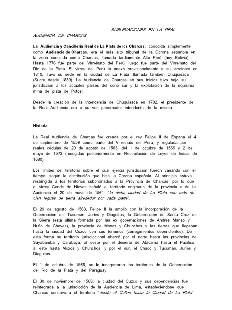 Sublevaciones en La Real Audiencia de Charcas | PDF | América del Sur ...