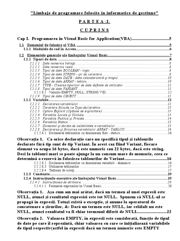 Programarea in Visual Basic For Application VBA 1 | PDF