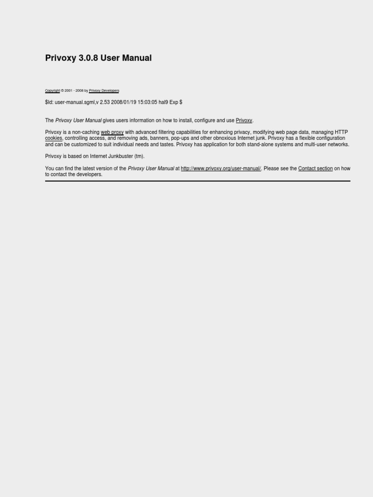 Privoxy User Manual - 2 PDF | PDF | Proxy Server | Http Cookie