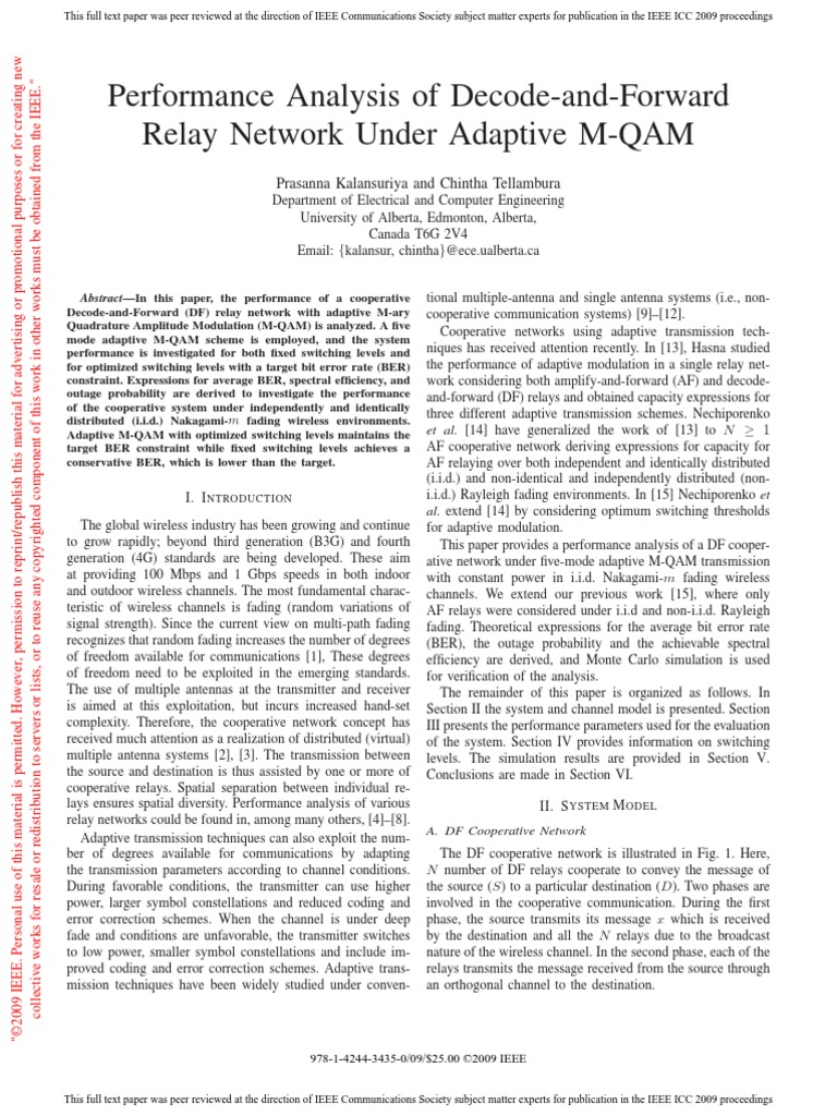 Performance Analysis of Decode-and-Forward Relay Network Under Adaptive M-QAM | PDF | Bit Rate ...