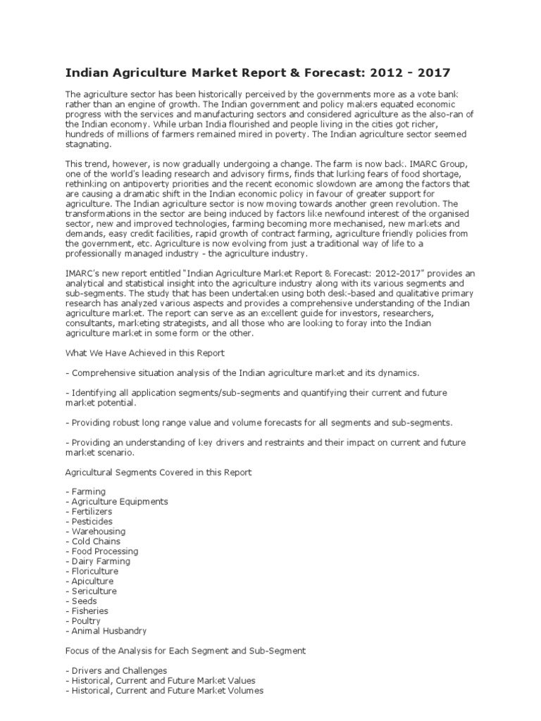 Indian Agriculture Market Report | PDF | Agriculture | Industries