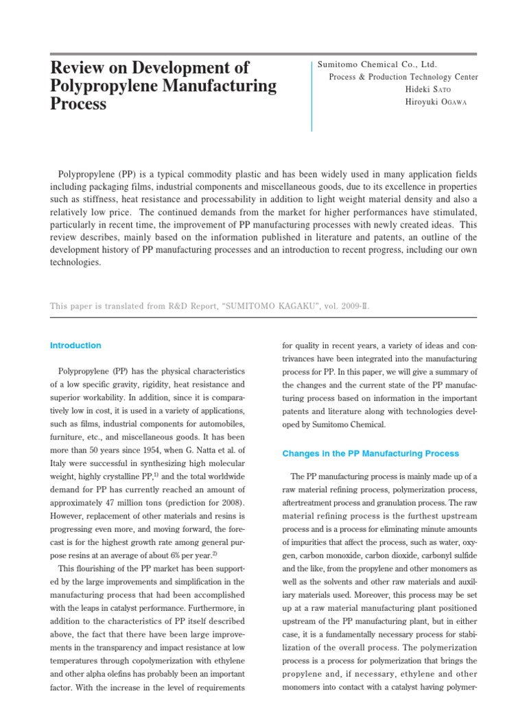 Review On Development of Polypropylene Manufacturing Process | PDF ...