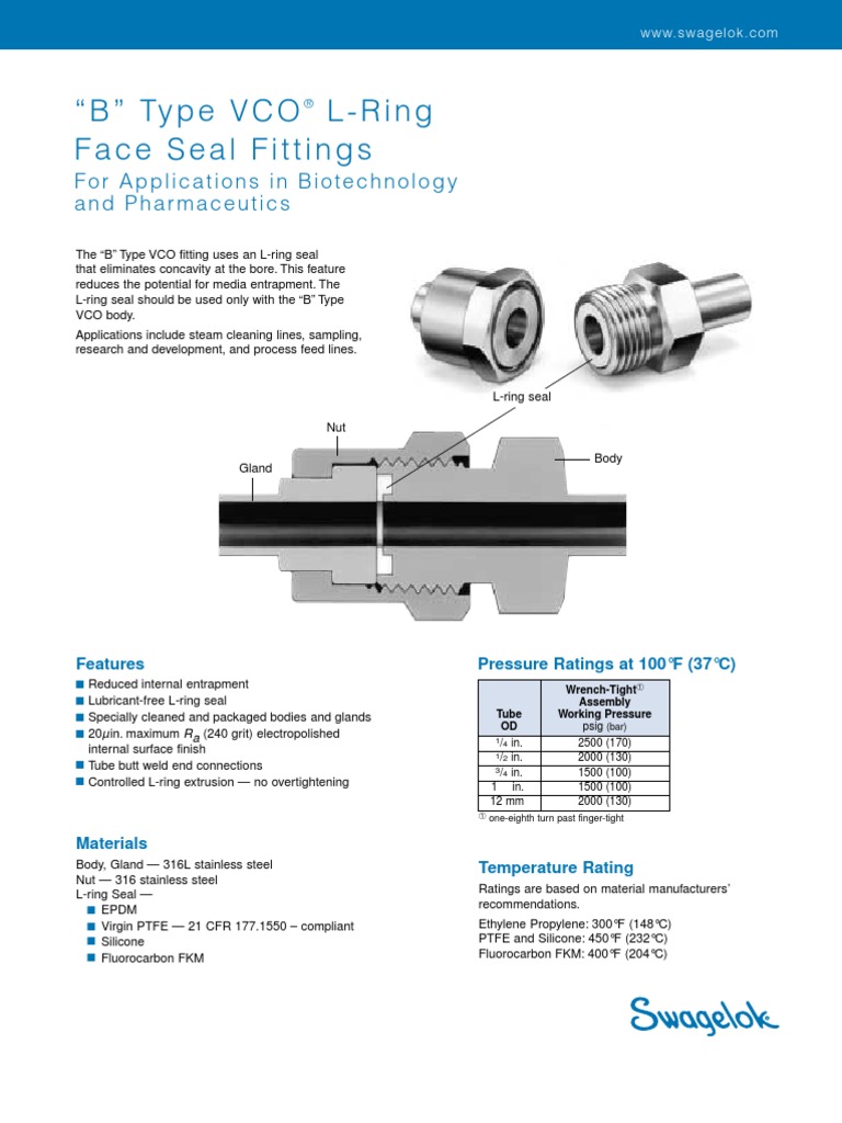 "B" Type VCO L-Ring Face Seal Fittings: For Applications in ...