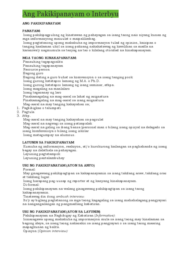 Ang Pakikipanayam o Interbyu | PDF