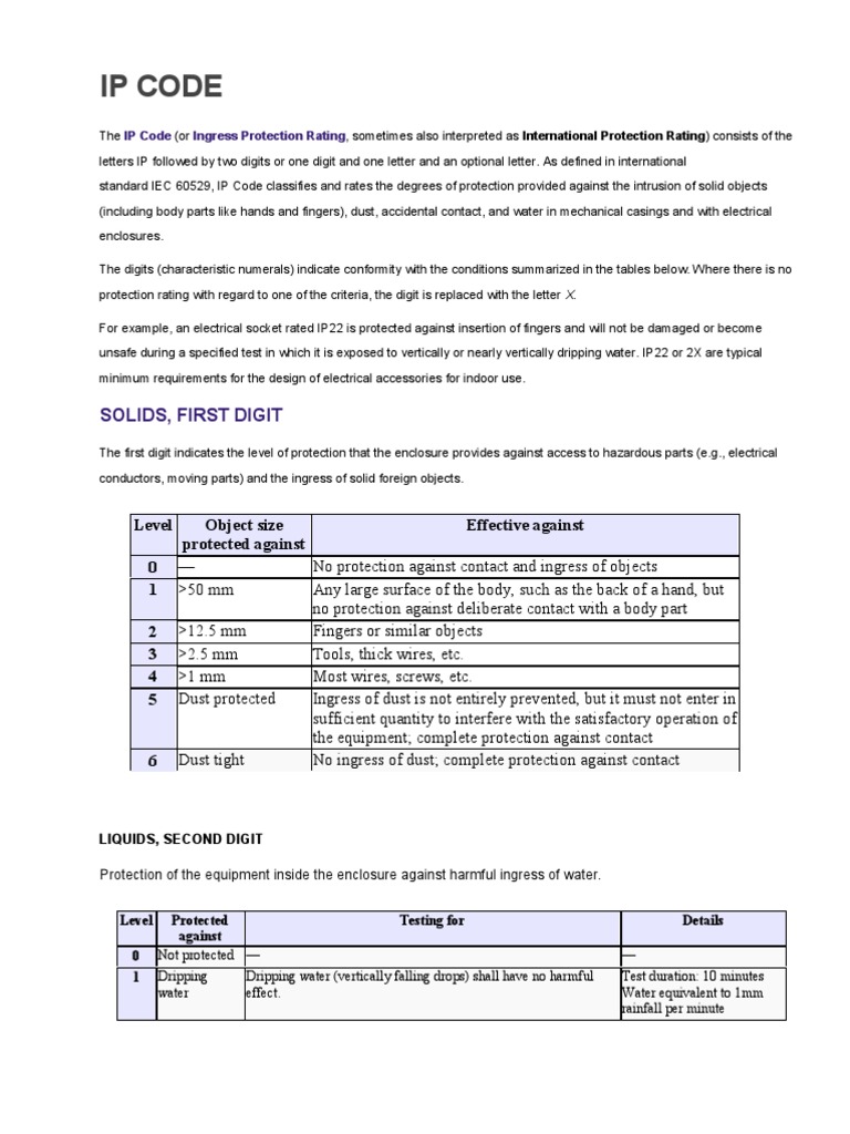 Ip Codes (Reference) | PDF | Electrical Engineering | Engineering