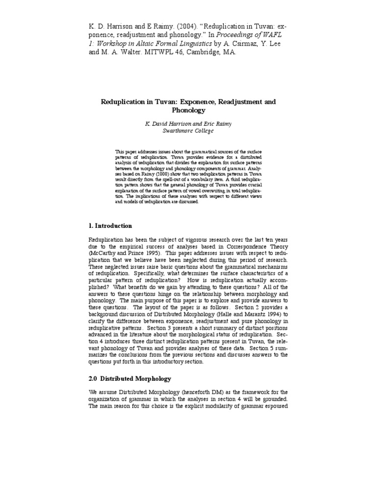 Reduplication in Tuvan | PDF | Morphology (Linguistics) | Phonology