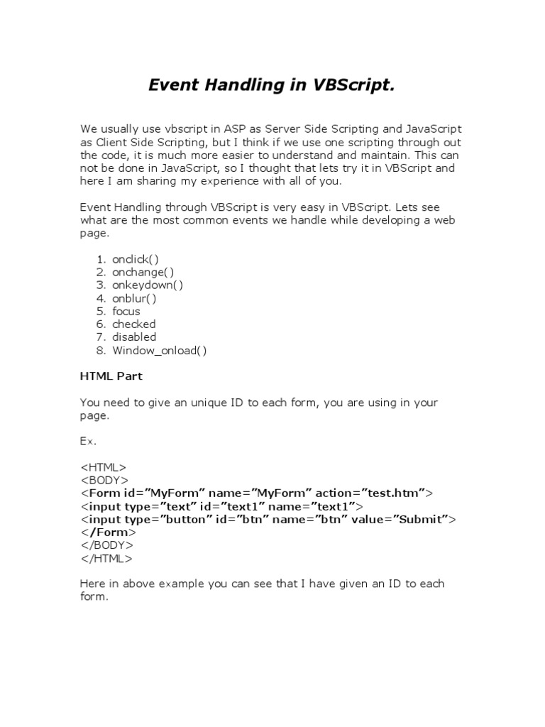 Event Handling in VBScript | PDF | Software Development | Software Engineering